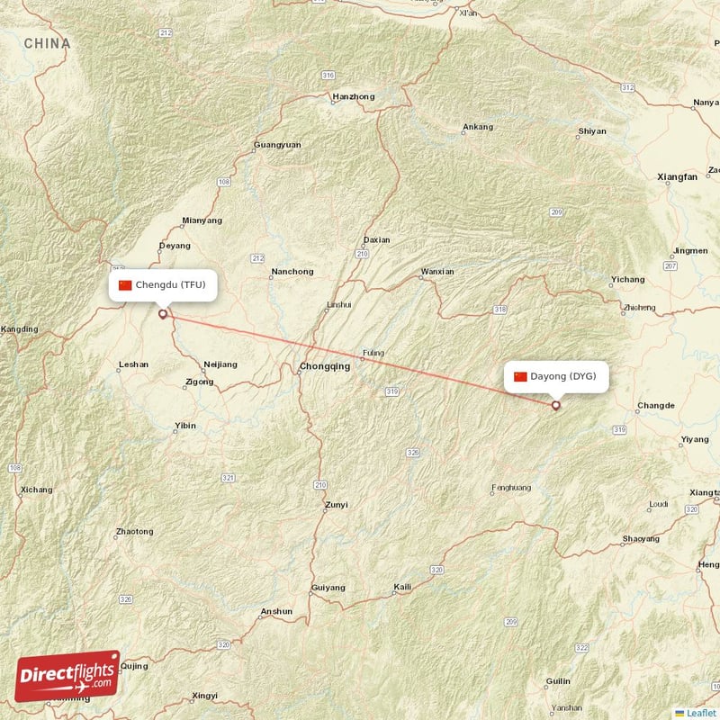 Direct flights from Chengdu to Dayong, TFU to DYG non-stop ...
