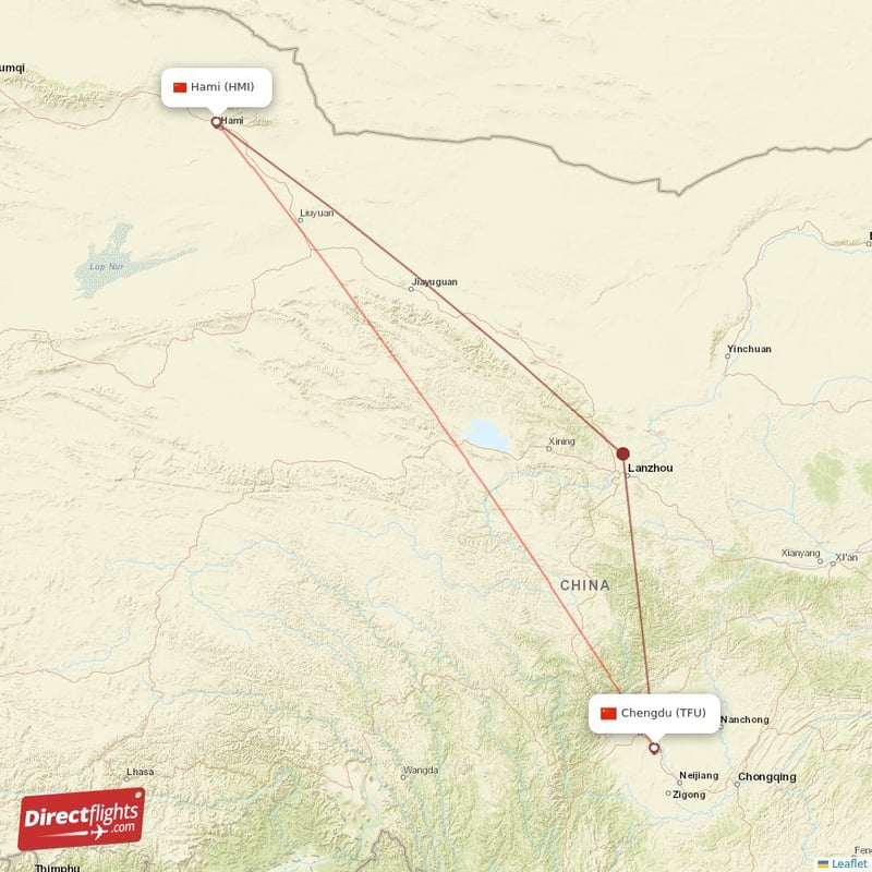 Direct flights from Chengdu to Hami, TFU to HMI non-stop - Directflights.com