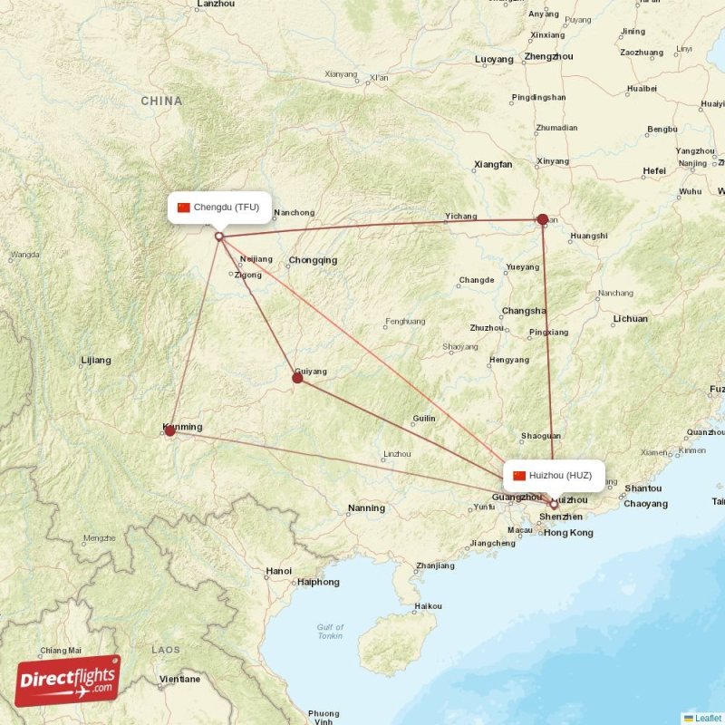 Direct flights from Chengdu to Huizhou, TFU to HUZ non-stop ...