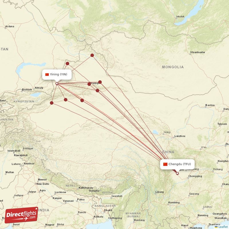 Direct flights from Chengdu to Yining, TFU to YIN non-stop ...