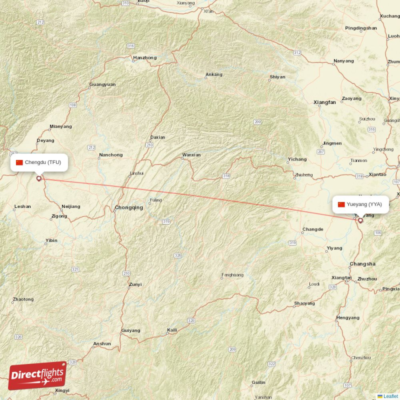 Direct flights from Chengdu to Yueyang, TFU to YYA non-stop ...