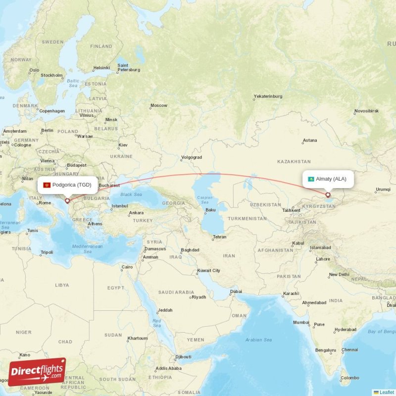 Direct flights from Podgorica to Almaty, TGD to ALA non-stop ...