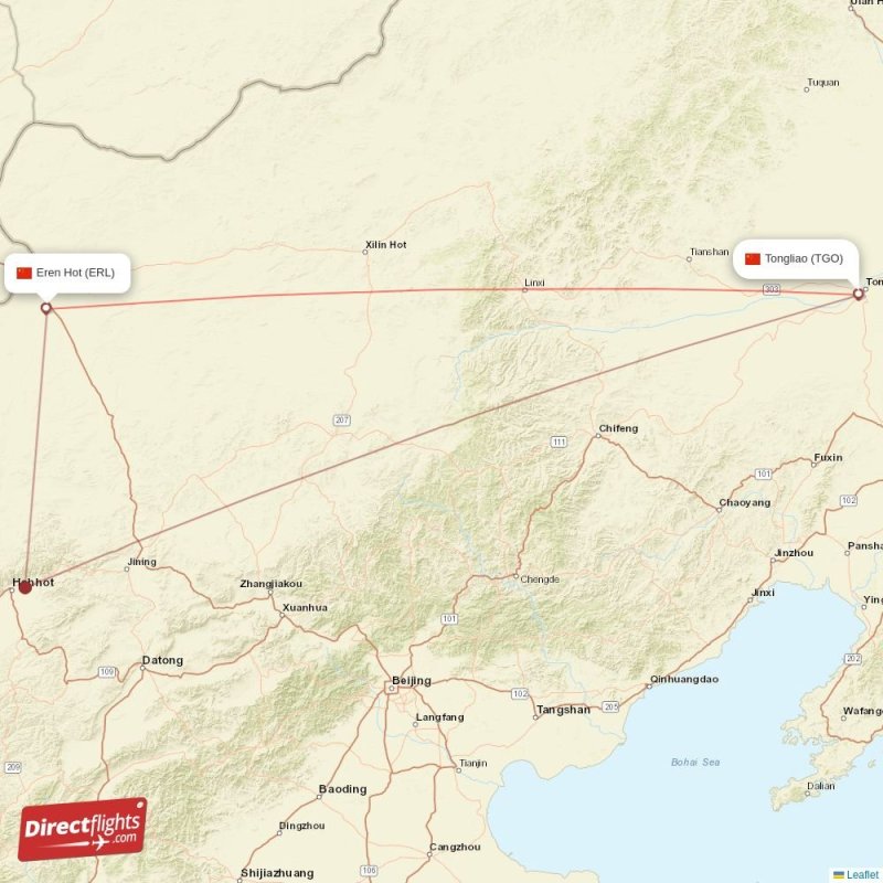Direct flights from Tongliao to Eren Hot (TGO-ERL) - Directflights.com