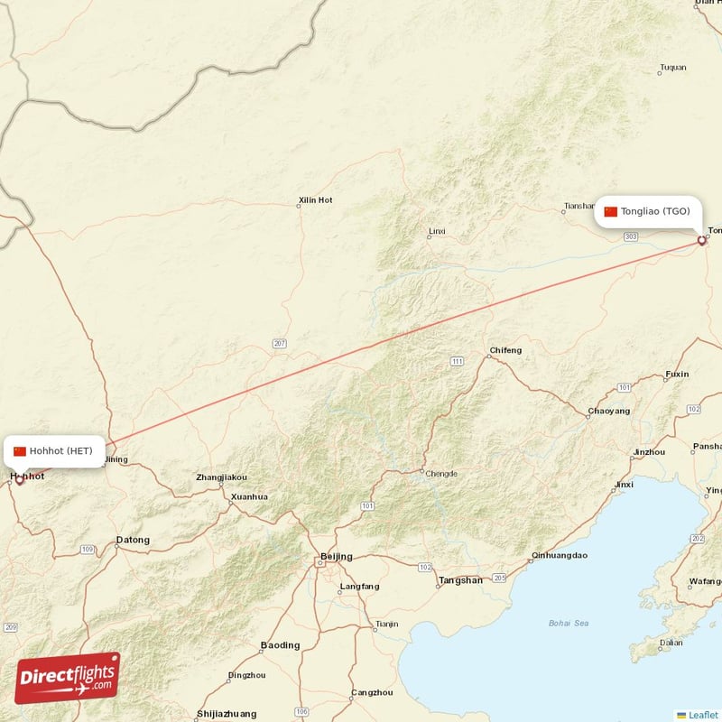 Direct flights from Tongliao to Hohhot, TGO to HET non-stop ...