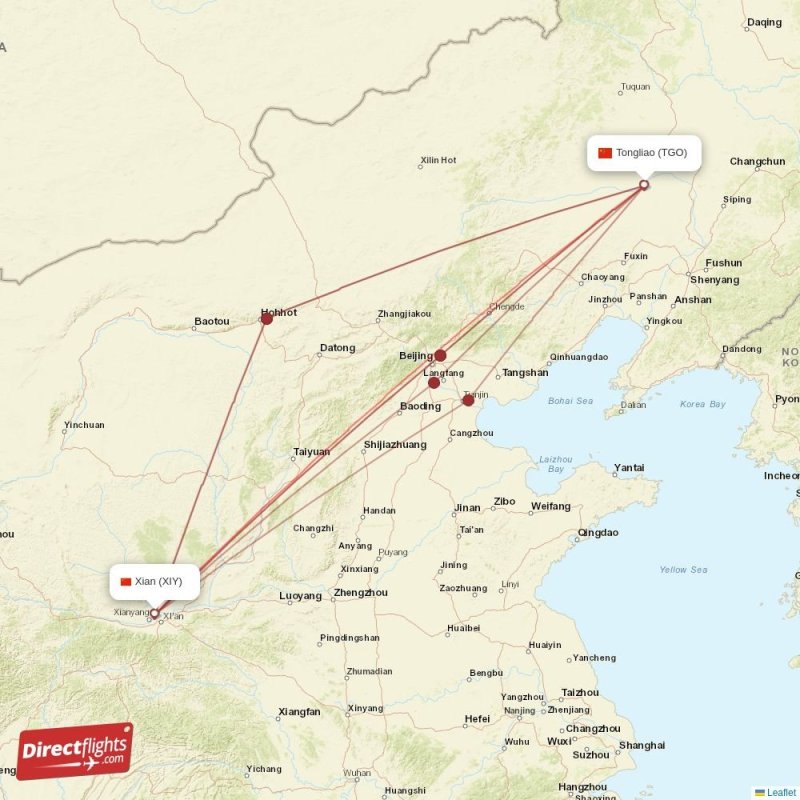 Direct flights from Tongliao to Xian, TGO to XIY non-stop ...