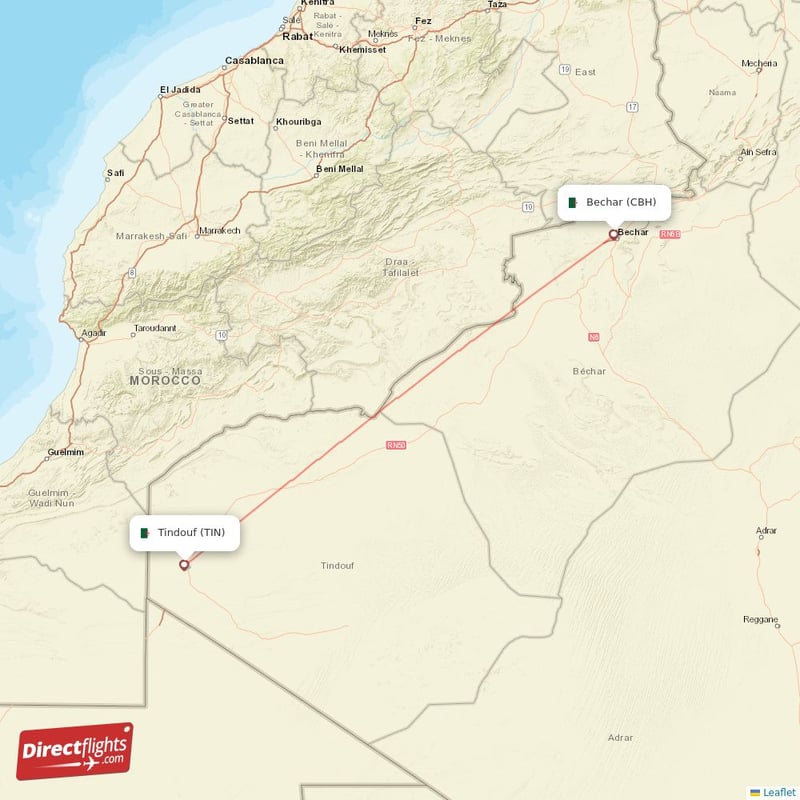 Direct flights from Tindouf to Bechar, TIN to CBH non-stop ...