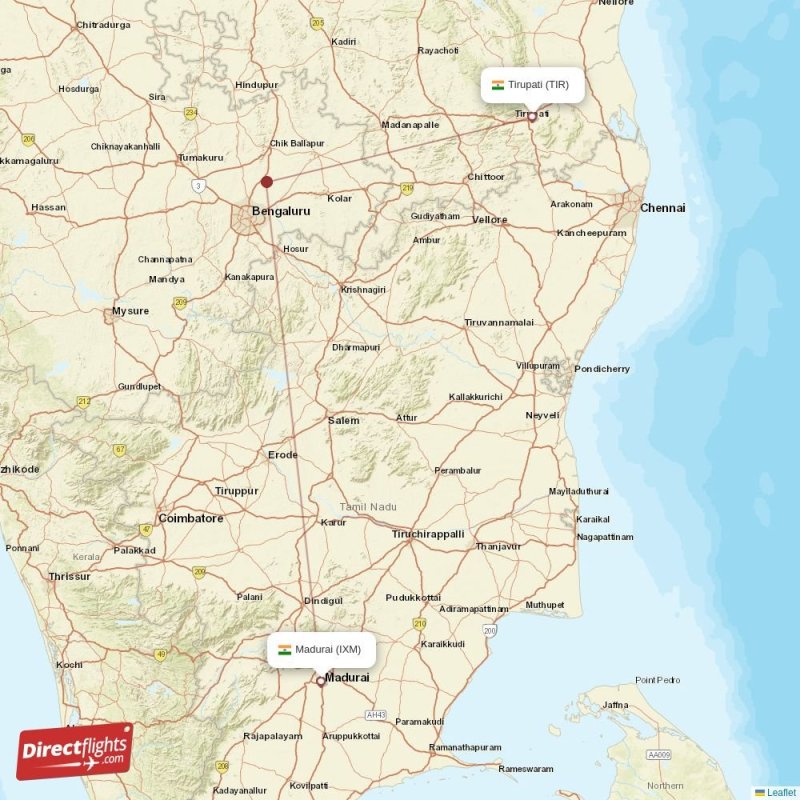 Direct flights from Tirupati to Madurai (TIR-IXM) - Directflights.com