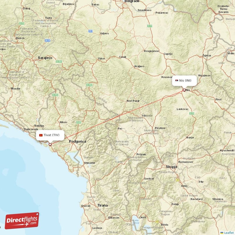 Direct flights from Tivat to Nis, TIV to INI non-stop - Directflights.com