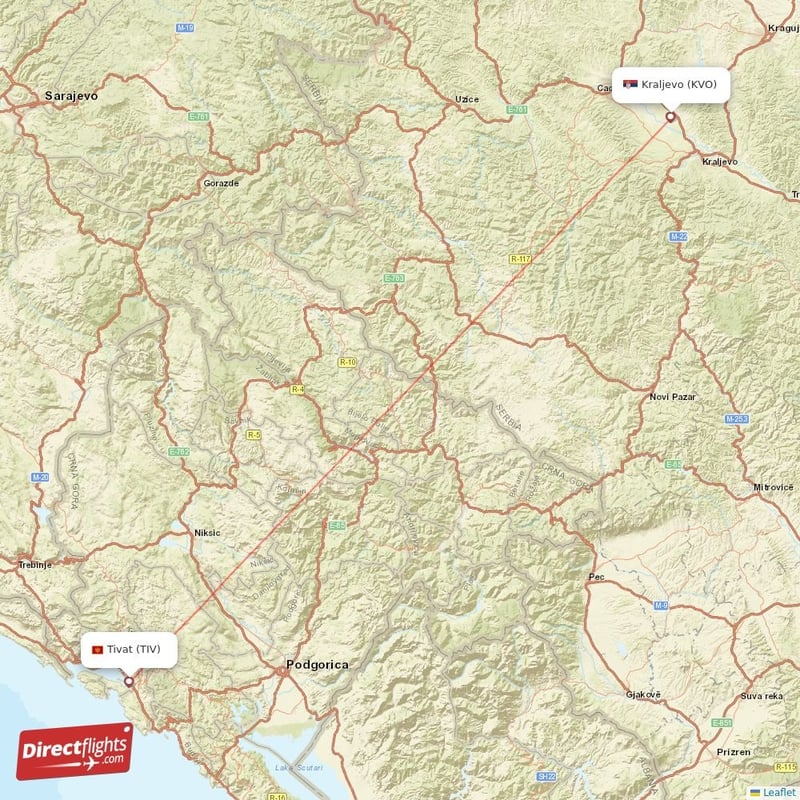 Direct flights from Tivat to Kraljevo, TIV to KVO non-stop ...