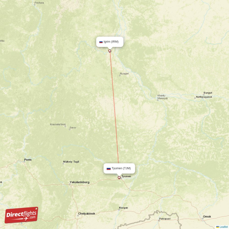 Direct flights from Tyumen to Igrim, TJM to IRM non-stop ...
