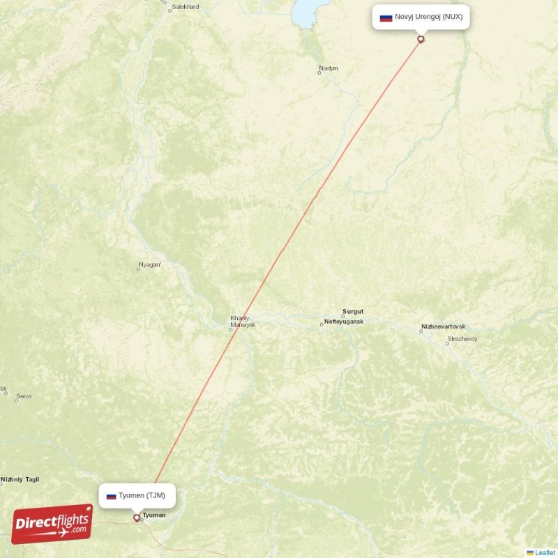 Direct flights from Tyumen to Novyj Urengoj (TJM-NUX) - Directflights.com