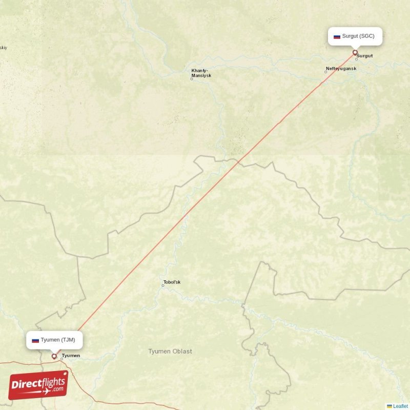 Direct flights from Tyumen to Surgut, TJM to SGC non-stop ...