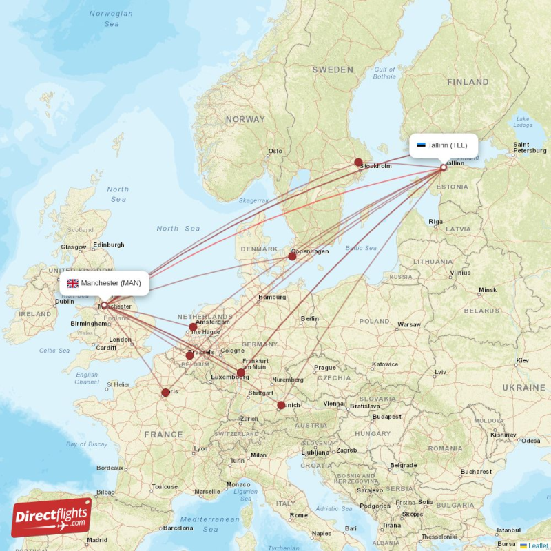 Direct flights from Tallinn to Manchester (TLL-MAN) - Directflights.com