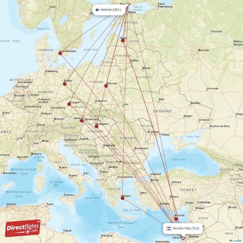 Direct flights from Tel Aviv-Yafo to Helsinki (TLV-HEL) - Directflights.com