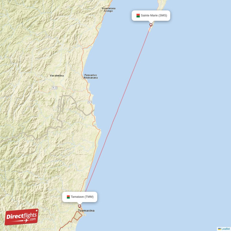 Direct flights from Tamatave to Sainte Marie (TMM-SMS) - Directflights.com
