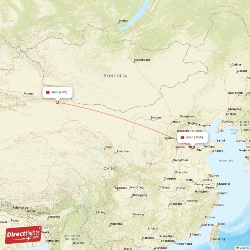 Direct flights from Jinan to Hami (TNA-HMI) - Directflights.com