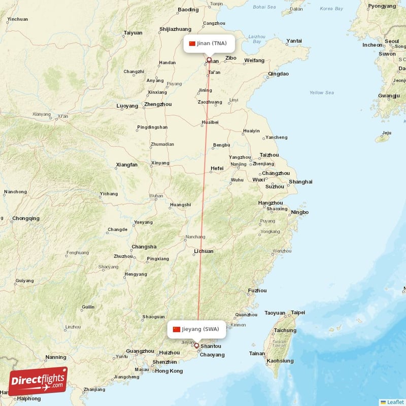Direct flights from Jinan to Jieyang, TNA to SWA non-stop ...
