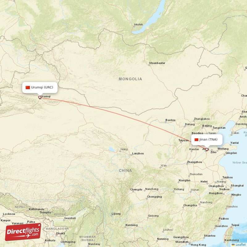 Direct flights from Jinan to Urumqi, TNA to URC non-stop - Directflights.com