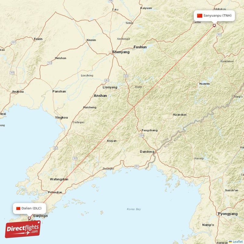 Direct flights from Sanyuanpu to Dalian, TNH to DLC non-stop - Directflights.com
