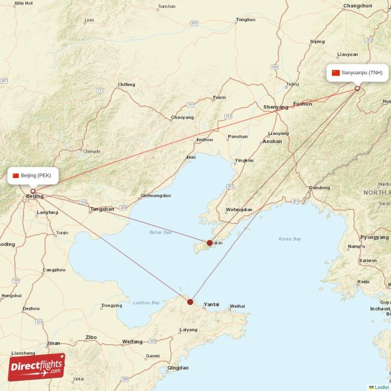 Direct flights from Sanyuanpu to Beijing, TNH to PEK non-stop ...