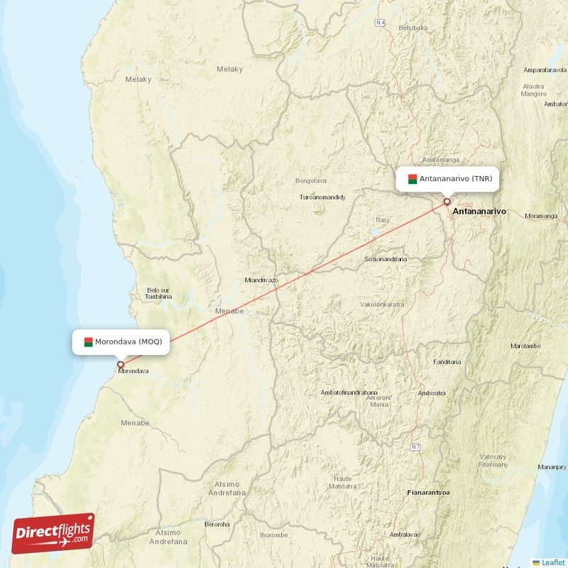 Direct flights from Antananarivo to Morondava, TNR to MOQ non-stop ...