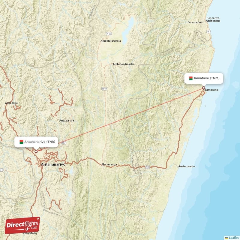 Direct flights from Antananarivo to Tamatave (TNR-TMM) - Directflights.com