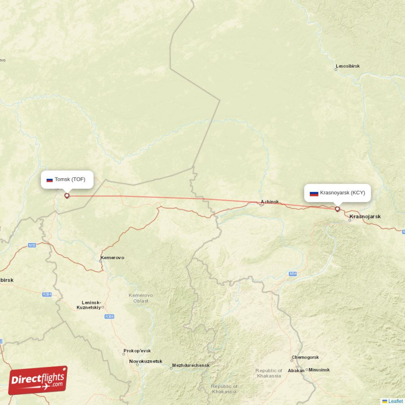 Direct flights from Krasnoyarsk to Tomsk, KCY to TOF non-stop ...