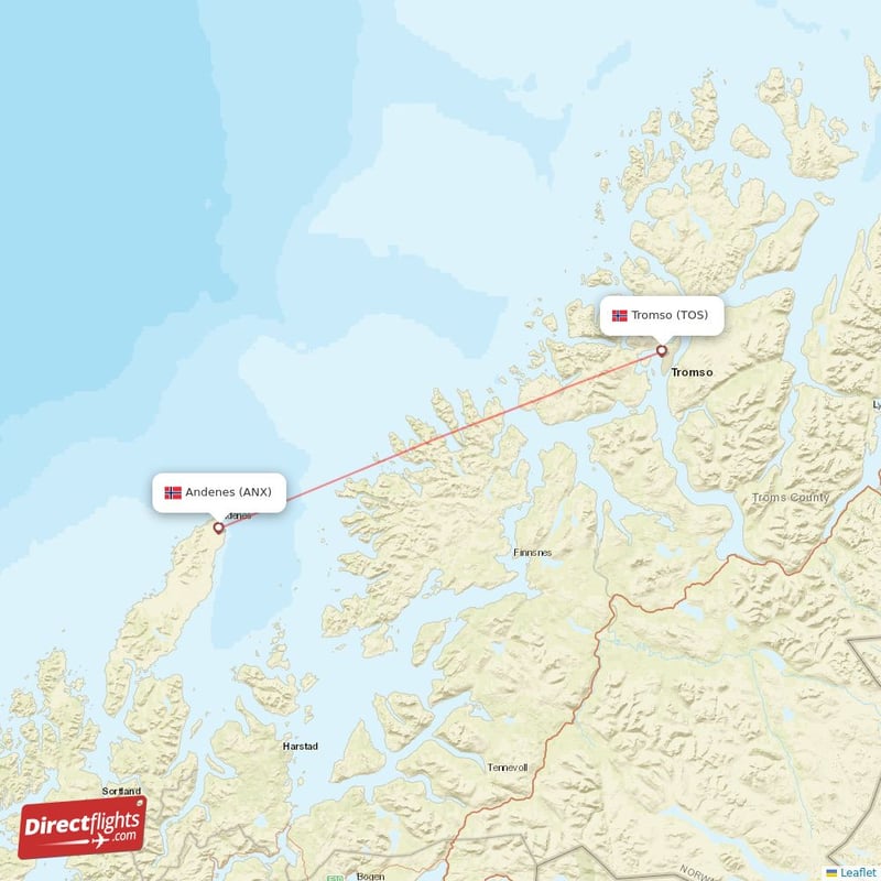 Direct flights from Tromso to Andenes, TOS to ANX non-stop - Directflights.com