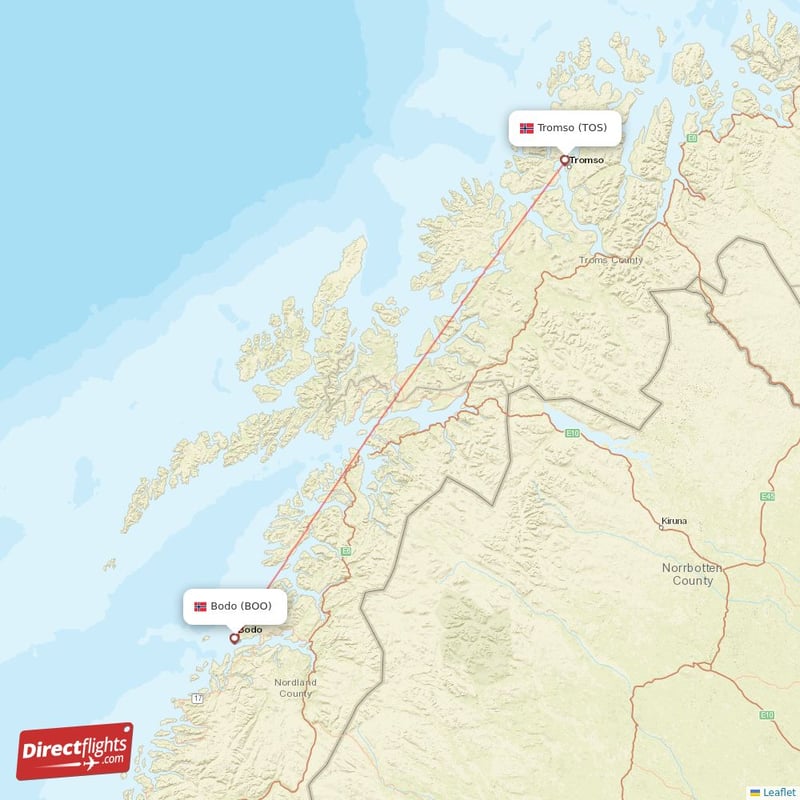 Direct flights from Tromso to Bodo, TOS to BOO non-stop - Directflights.com