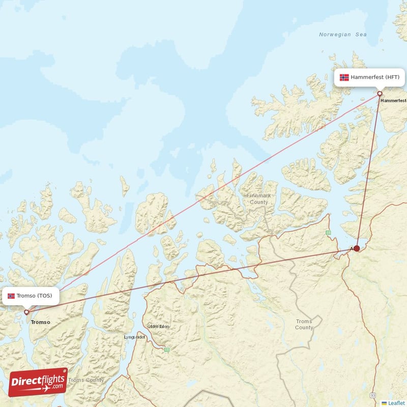 Direct flights from Tromso to Hammerfest, TOS to HFT non-stop - Directflights.com