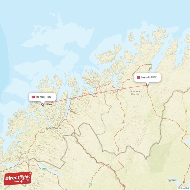 Direct flights from Tromso to Lakselv, TOS to LKL non-stop - Directflights.com
