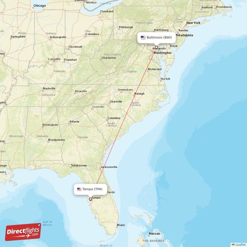 Direct flights from Tampa to Baltimore, TPA to BWI non-stop - Directflights.com
