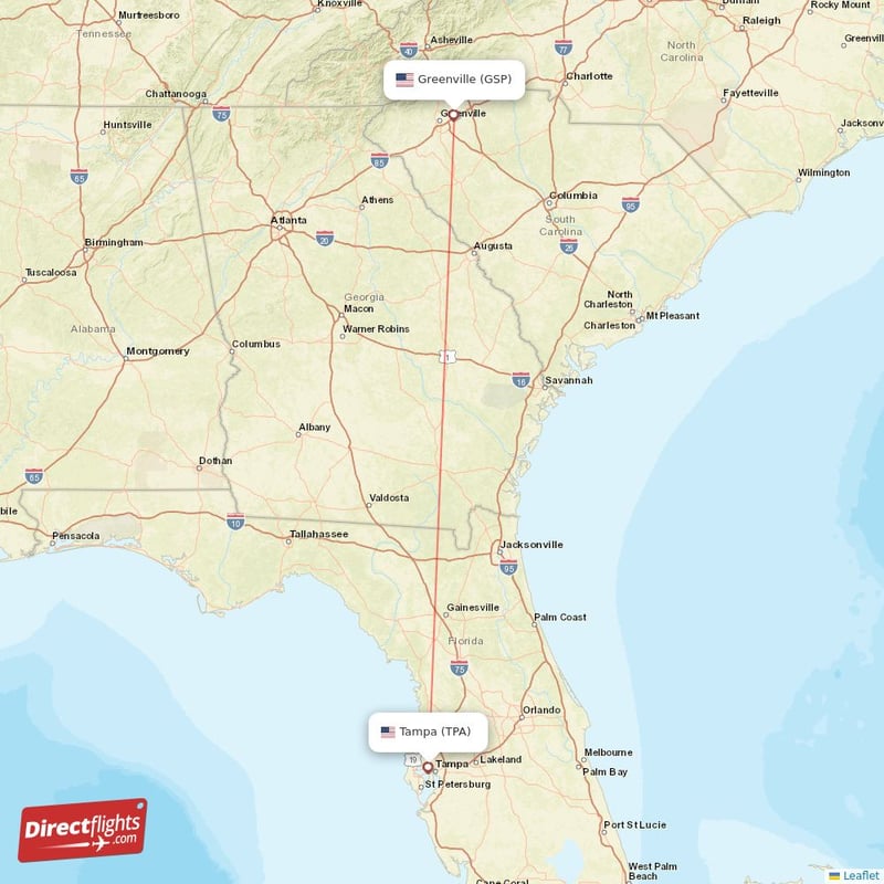 Direct flights from Tampa to Greenville, TPA to GSP non-stop ...