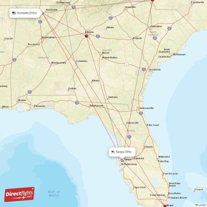 Direct flights from Tampa to Huntsville (TPA-HSV) - Directflights.com