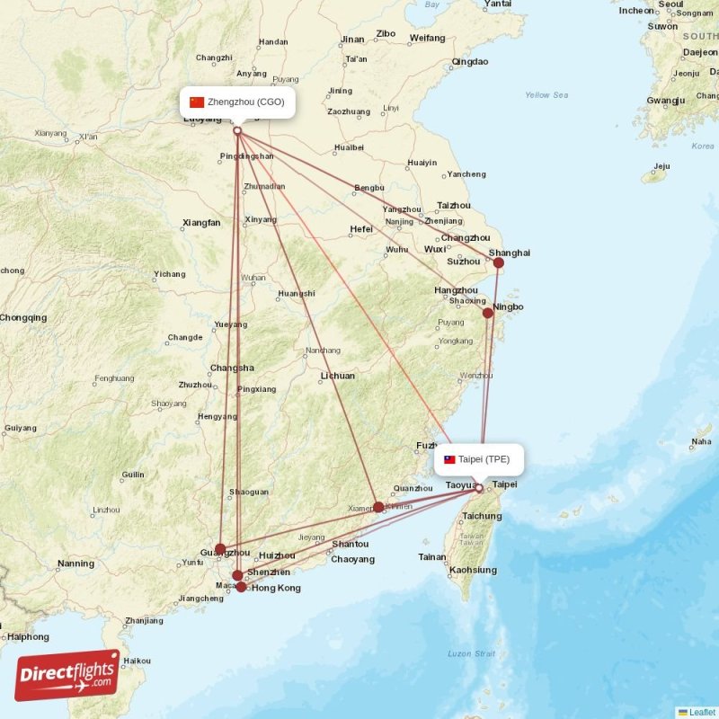 Direct flights from Taipei to Zhengzhou (TPE-CGO) - Directflights.com