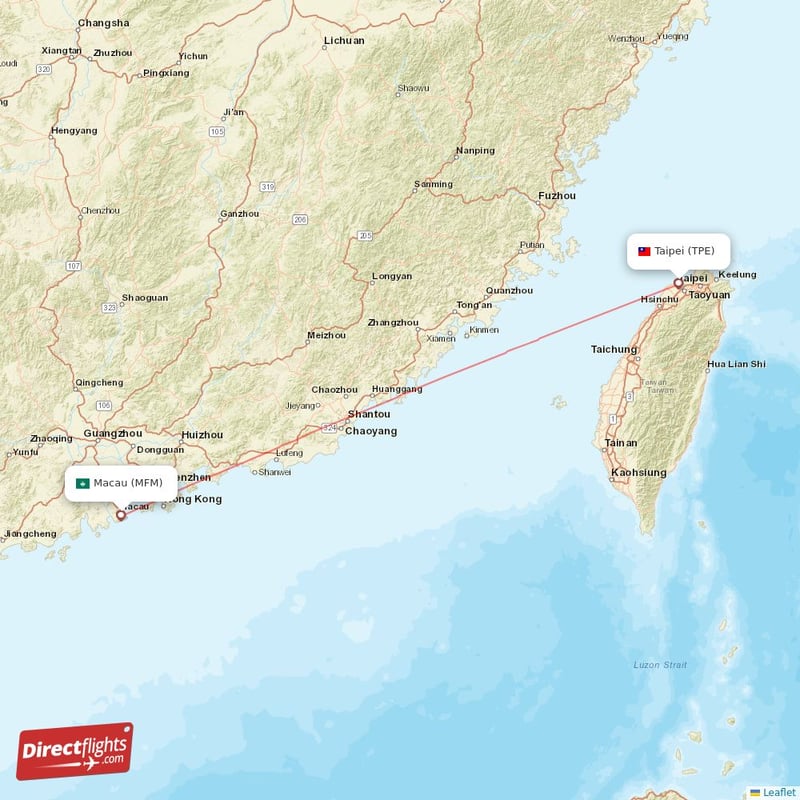 Direct flights from Taipei to Macau, TPE to MFM non-stop - Directflights.com