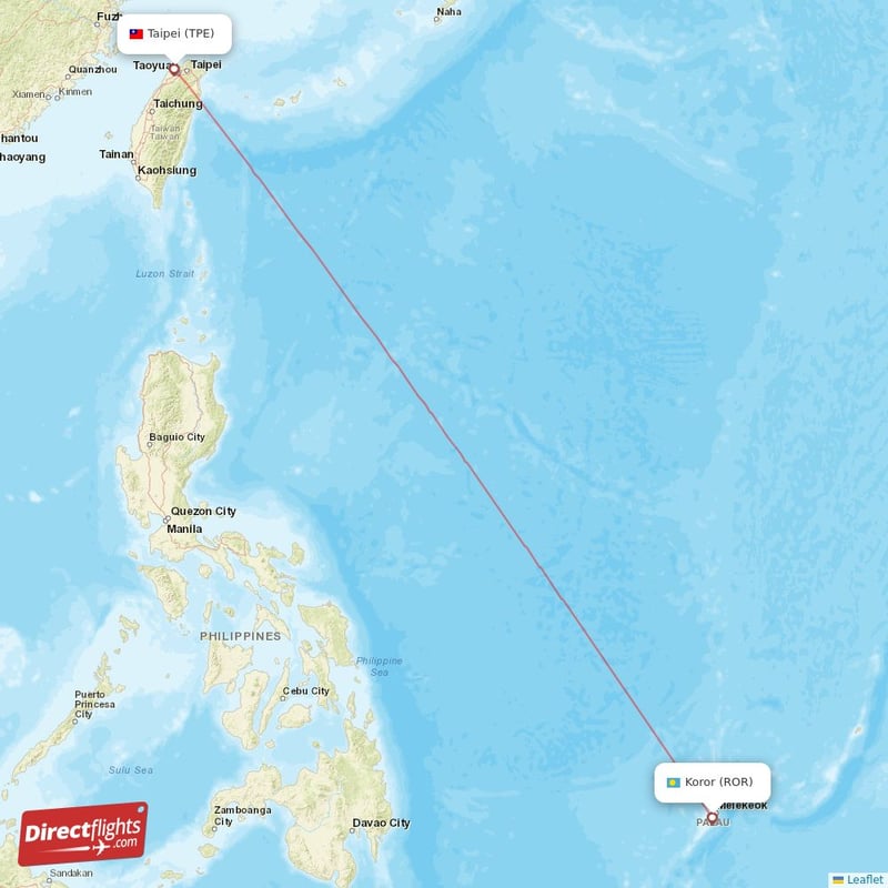Direct flights from Taipei to Koror, TPE to ROR non-stop - Directflights.com