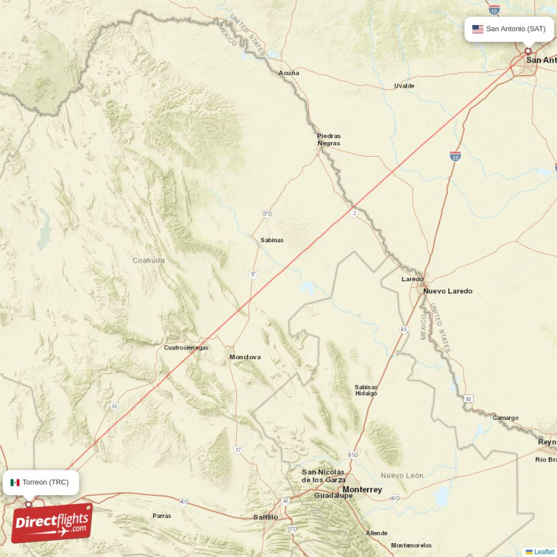 Direct flights from Torreon to San Antonio (TRC-SAT) - Directflights.com