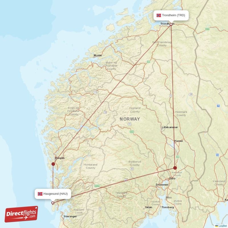Direct flights from Trondheim to Haugesund, TRD to HAU non-stop ...