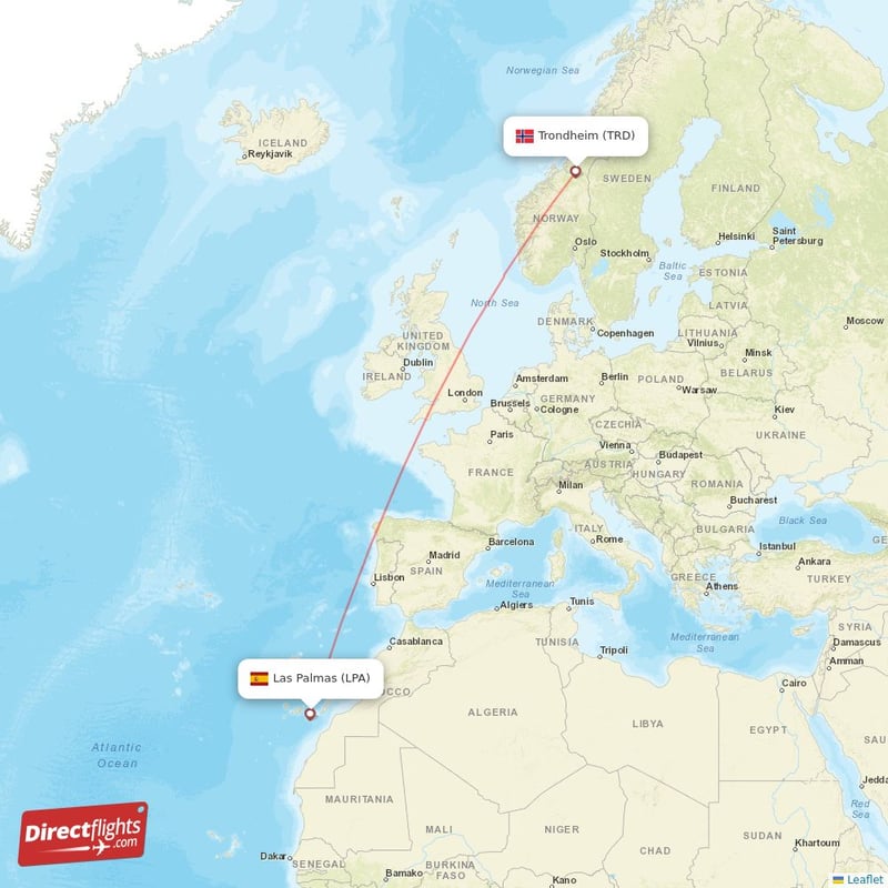 Direct flights from Trondheim to Las Palmas, TRD to LPA non-stop - Directflights.com