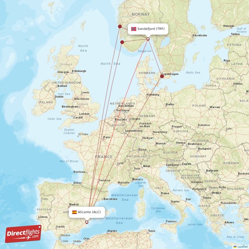Direct flights from Sandefjord to Alicante, TRF to ALC non-stop - Directflights.com