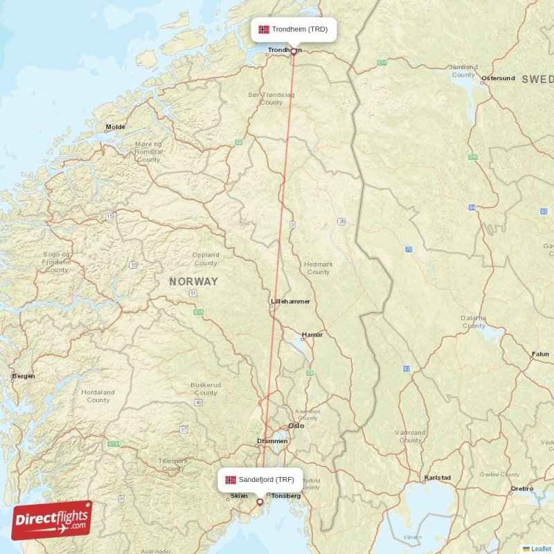 Direct flights from Sandefjord to Trondheim (TRF-TRD) - Directflights.com