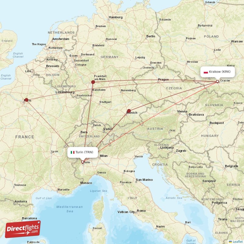 Direct flights from Turin to Krakow, TRN to KRK non-stop - Directflights.com