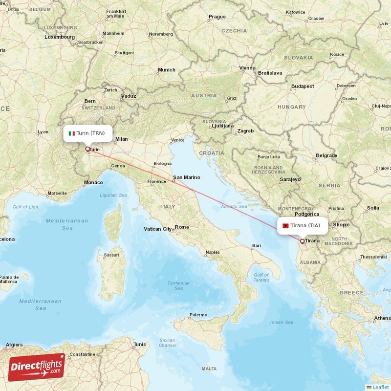 Direct flights from Turin to Tirana, TRN to TIA non-stop ...