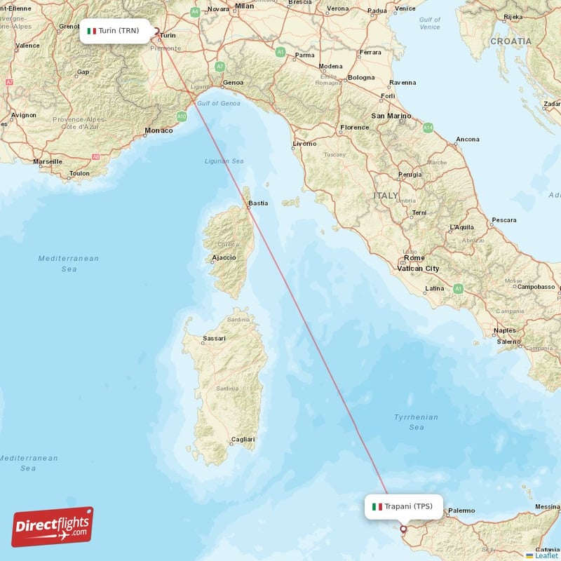Direct flights from Turin to Trapani, TRN to TPS non-stop - Directflights.com