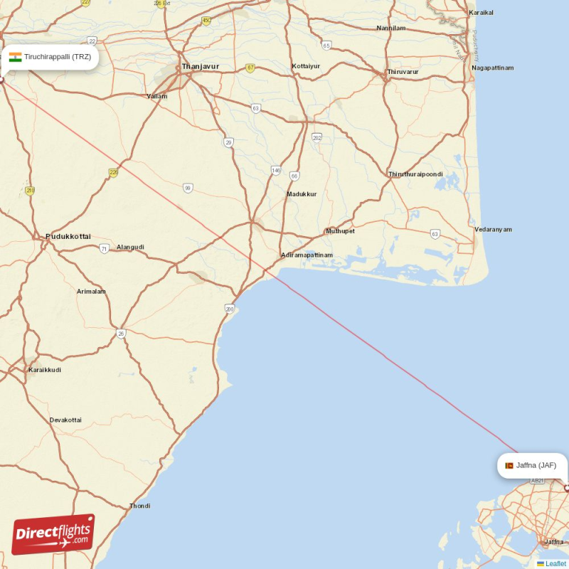 Direct flights from Tiruchirappalli to Jaffna, TRZ to JAF non-stop - Directflights.com