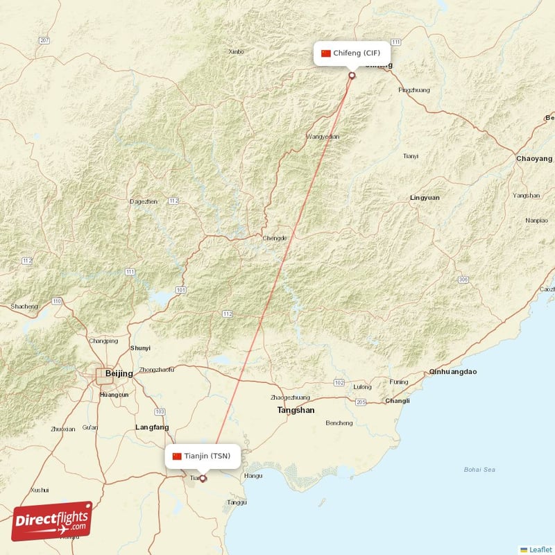 Direct flights from Tianjin to Chifeng, TSN to CIF non-stop - Directflights.com