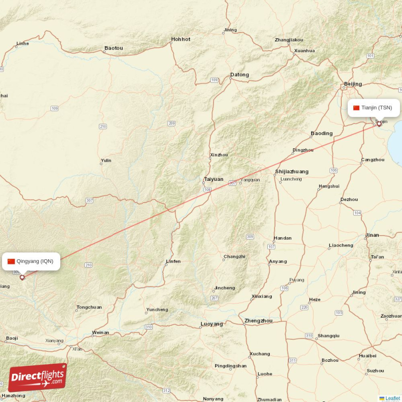 Direct flights from Tianjin to Qingyang (TSN-IQN) - Directflights.com