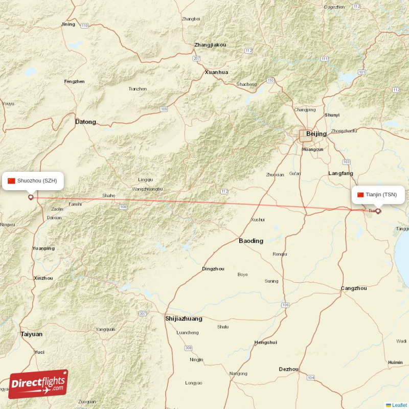 Direct flights from Tianjin to Shuozhou, TSN to SZH non-stop ...