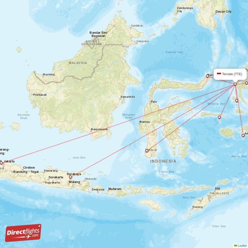 Direct flights from Ternate - 9 destinations - TTE, Indonesia ...